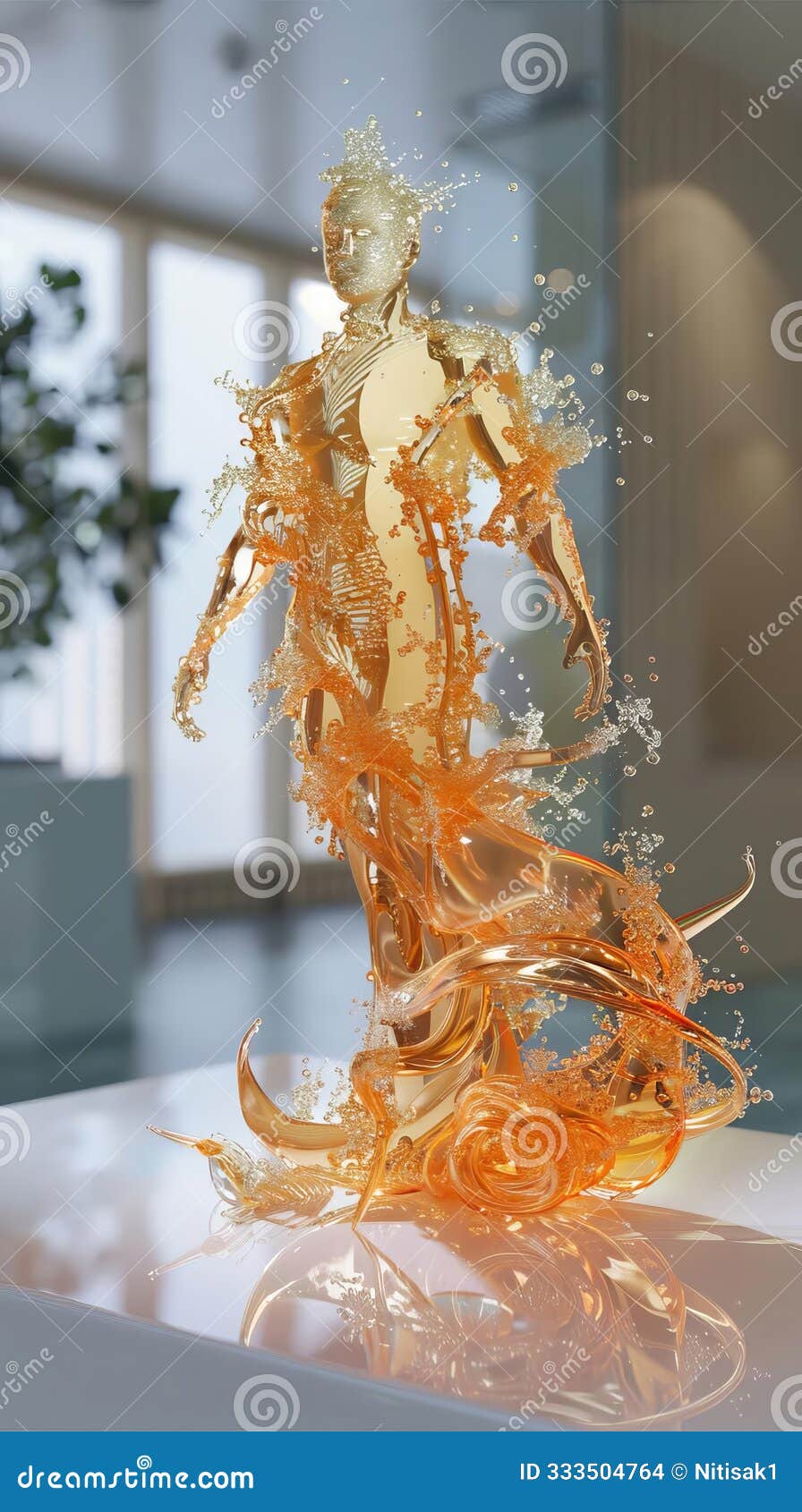 Photorealistic Render of a Translucent Amber Colored Humanoid Figure ...