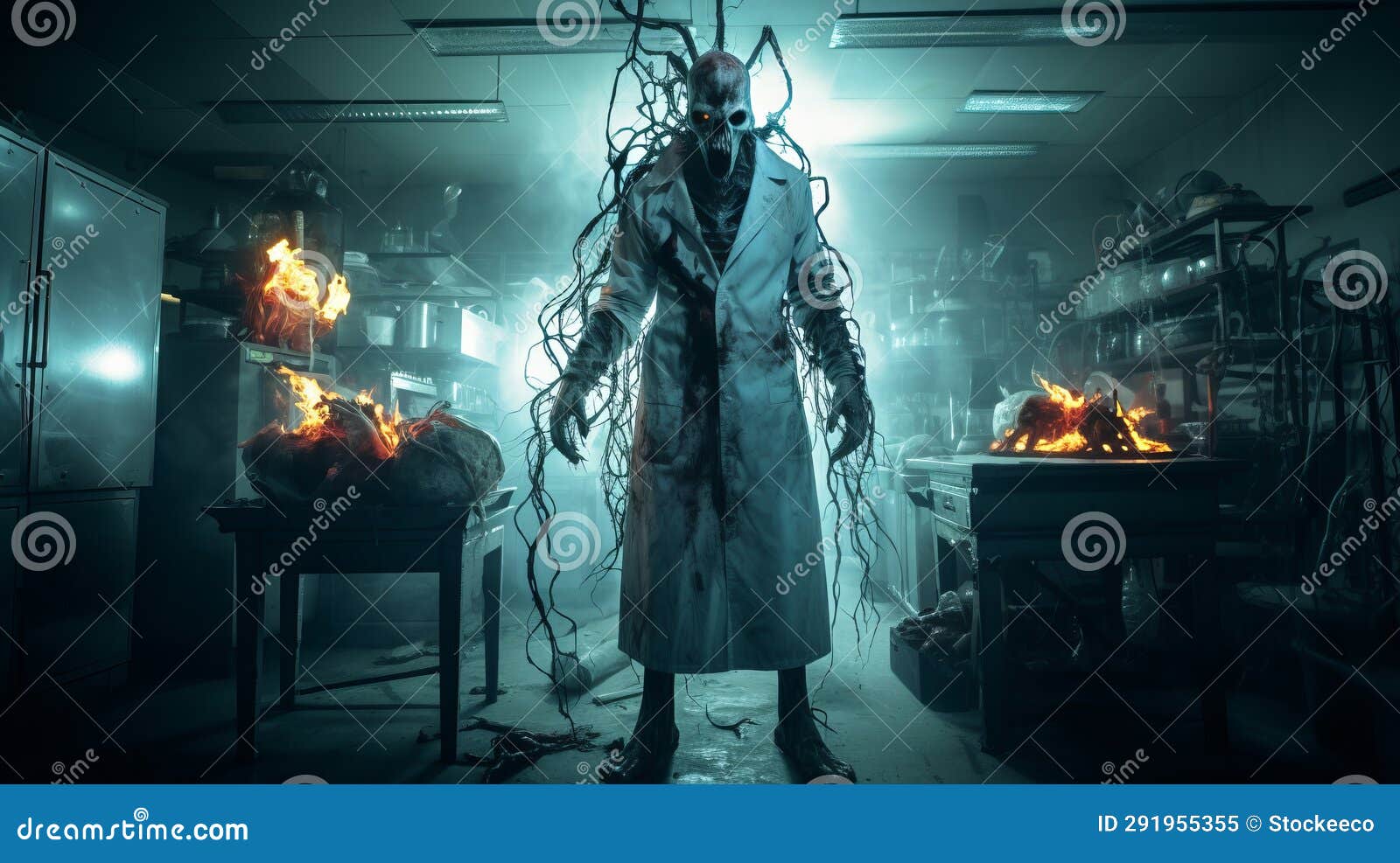Photorealistic Rendering of a Demon in a Lab with Fire Stock ...