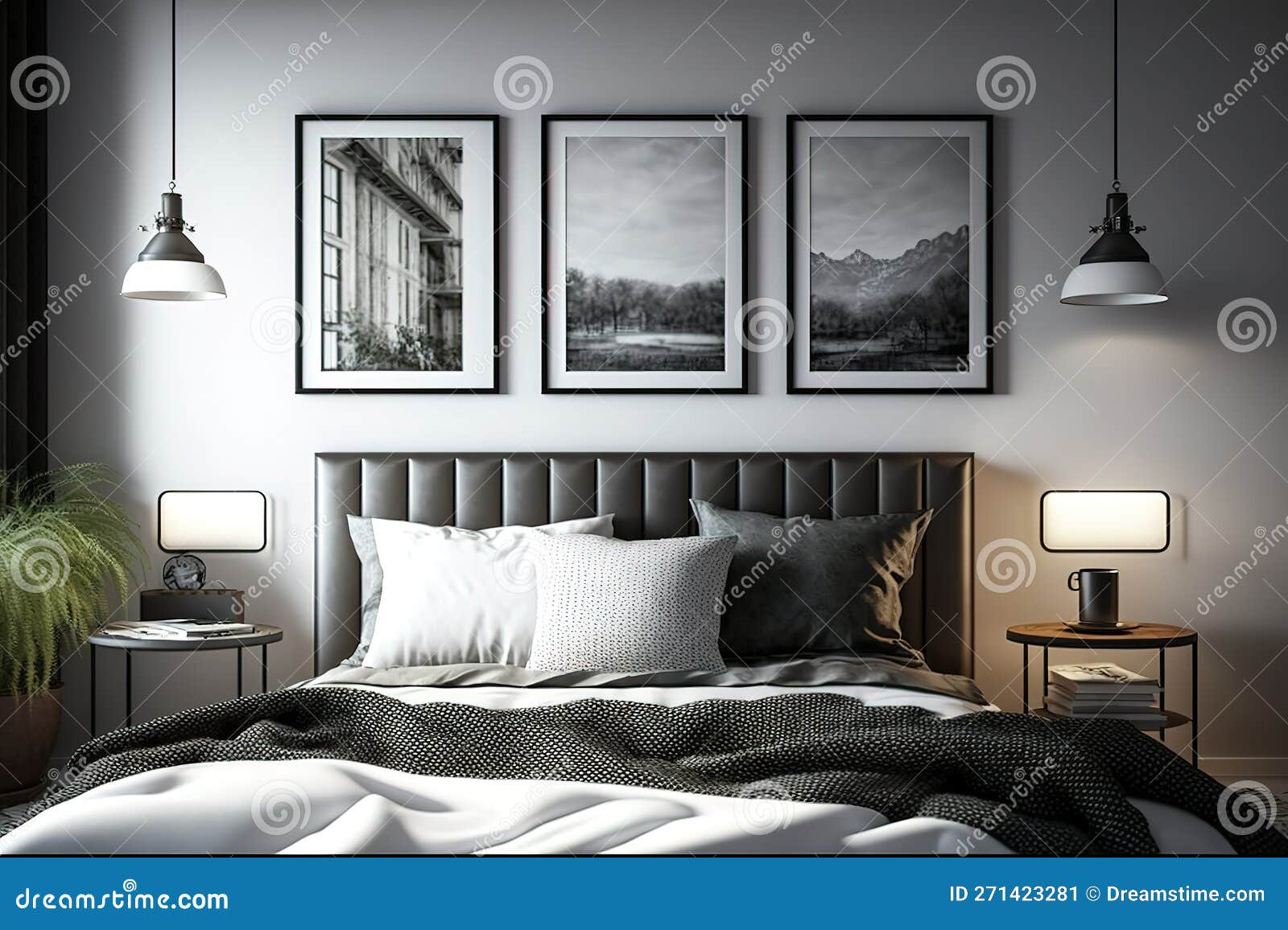 Photos of Different Sizes in a Frame Hanging Over the Bed. Modern ...