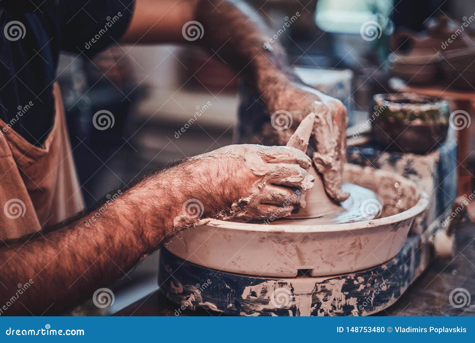 Photoshoot of Working Process with Clay by Diligent Man. Stock Photo ...