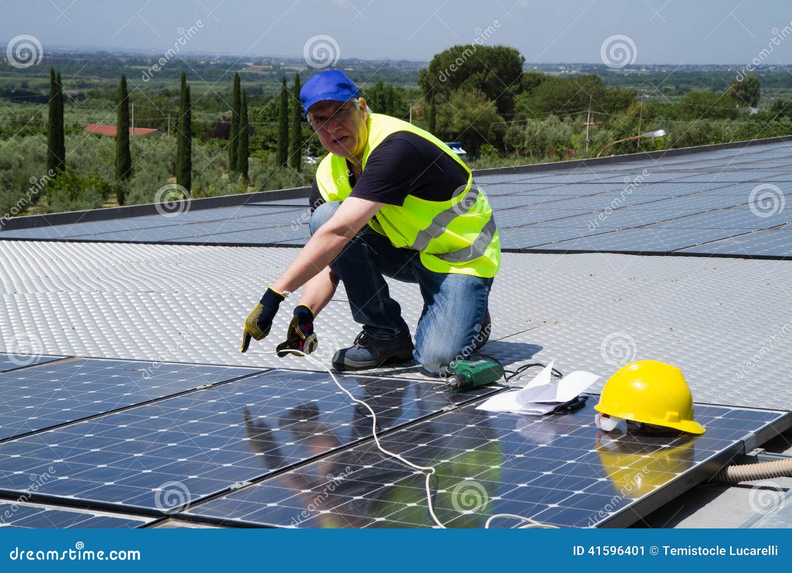 Photovoltaic Engineer Or Installer Installing Solar Panel Royalty-Free ...