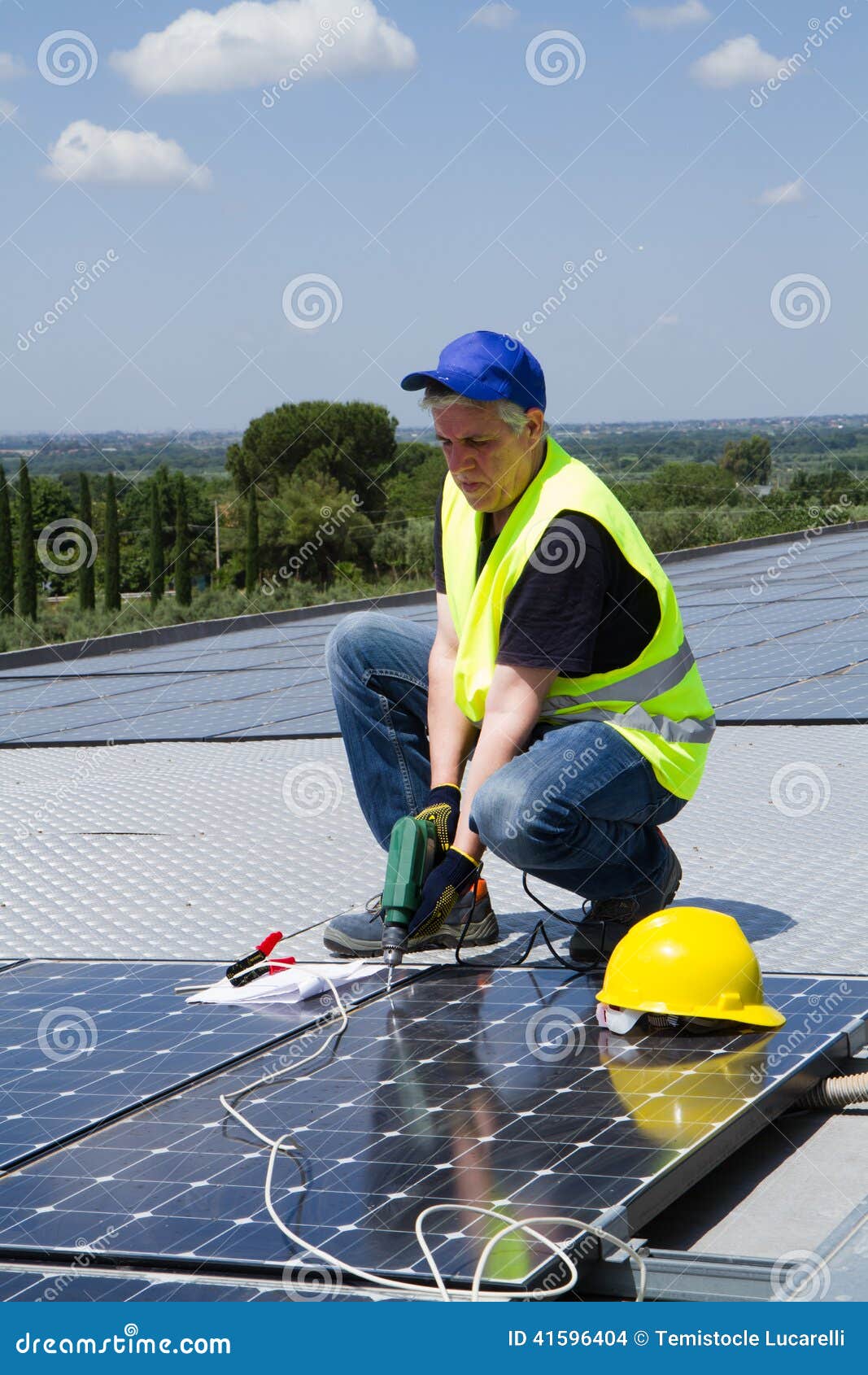 Photovoltaic Engineer Or Installer Installing Solar Panel Royalty-Free ...