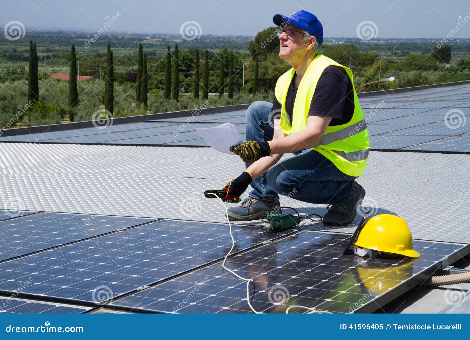 Photovoltaic Engineer Or Installer Installing Solar Panel Royalty-Free ...