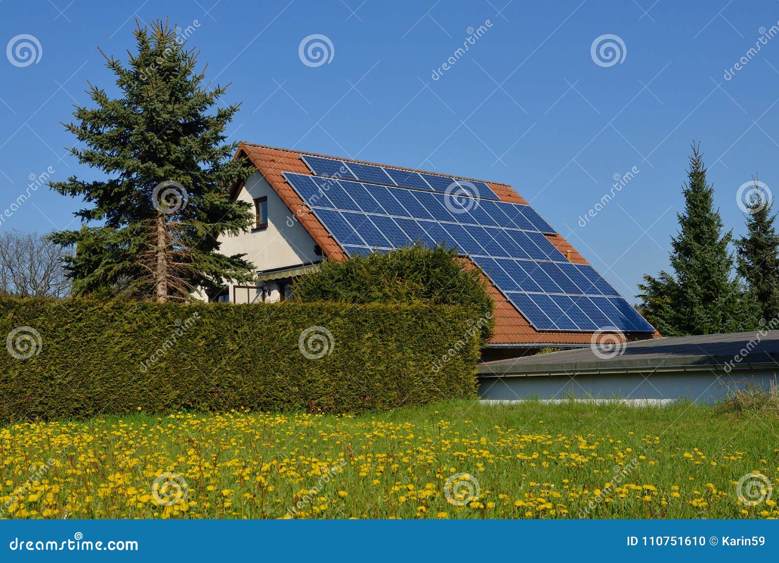 Photovoltaic Modules on a Home Stock Photo - Image of meadow ...