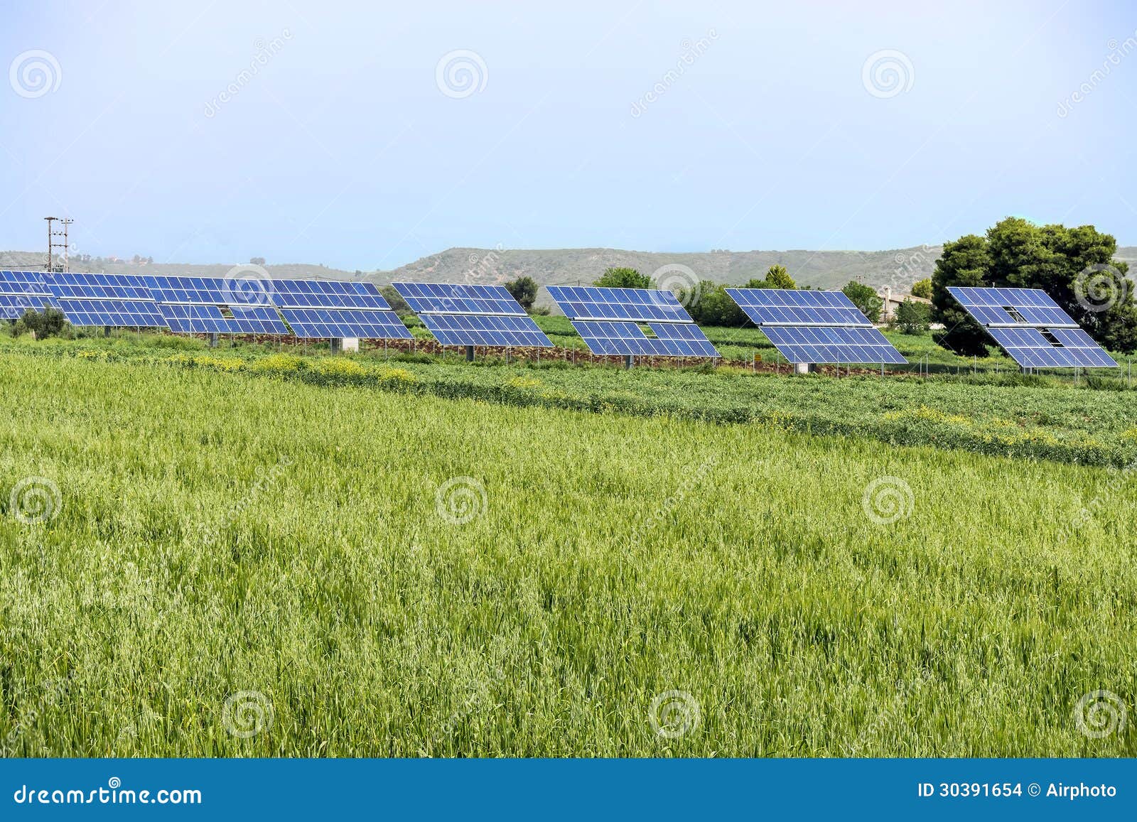 Photovoltaic Panels in Green Field Stock Photo - Image of meadow ...