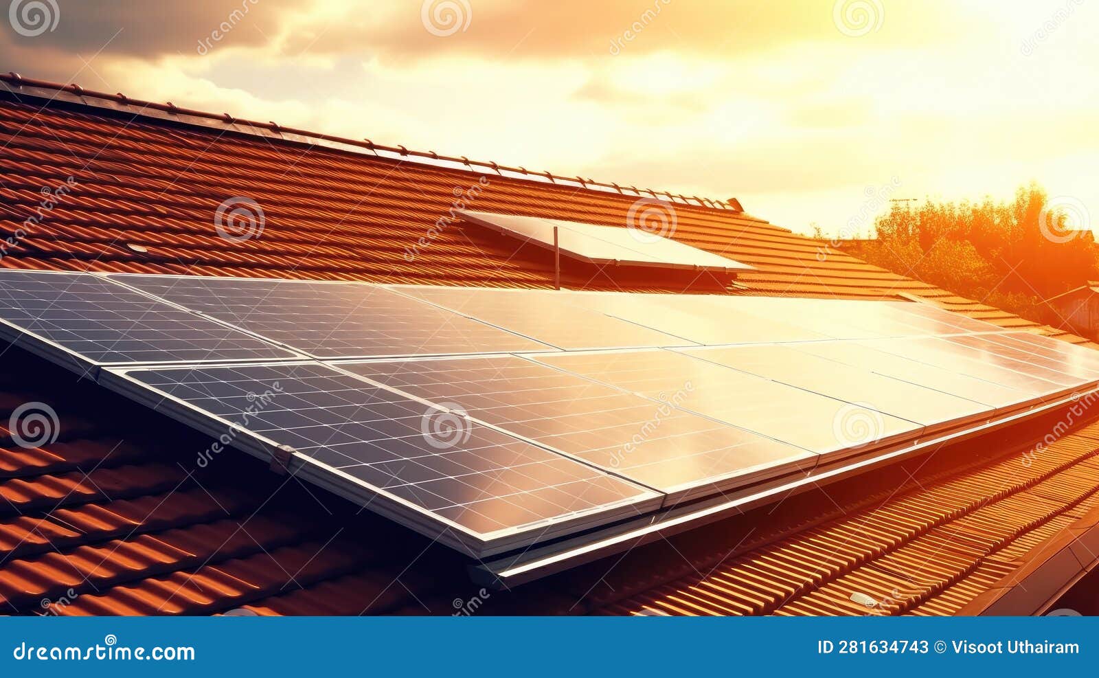 Photovoltaic, Solar Panel on a Red Roof Stock Illustration ...