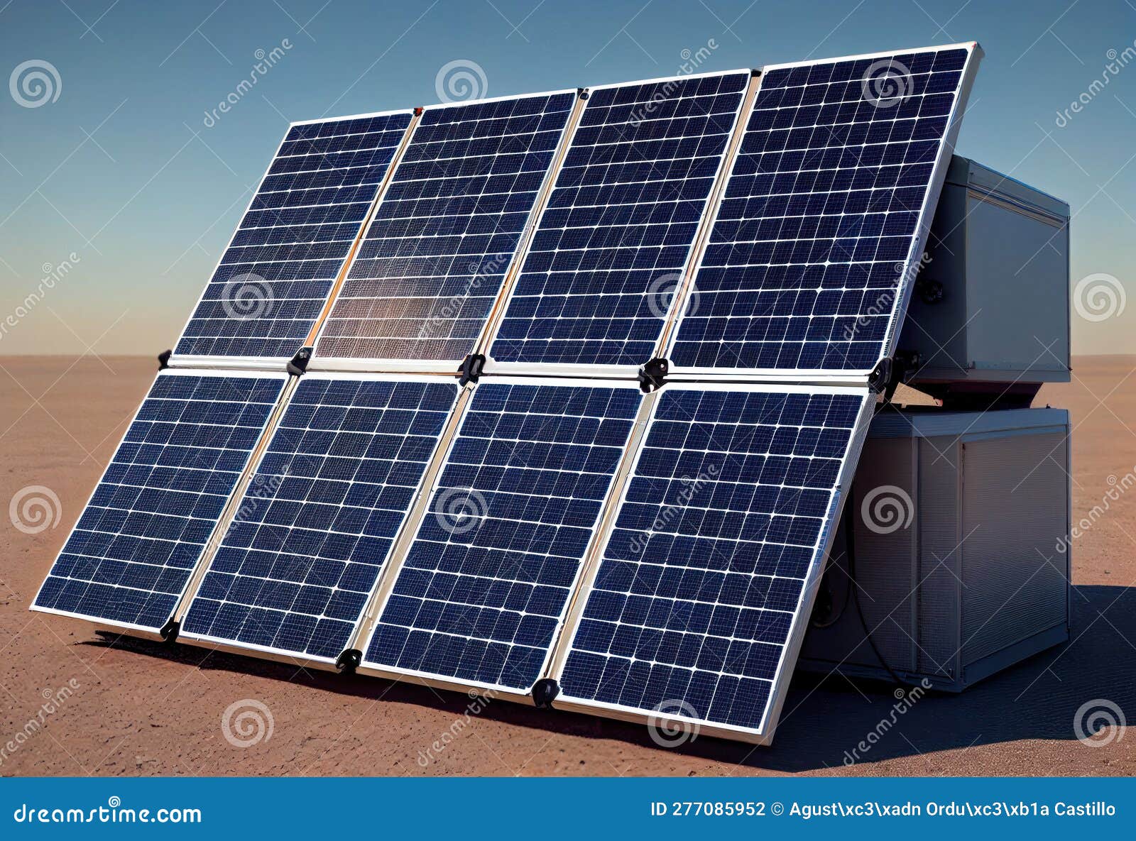 Photovoltaic Solar Panel Station, Over Blue Sky. Generative AI. Stock ...