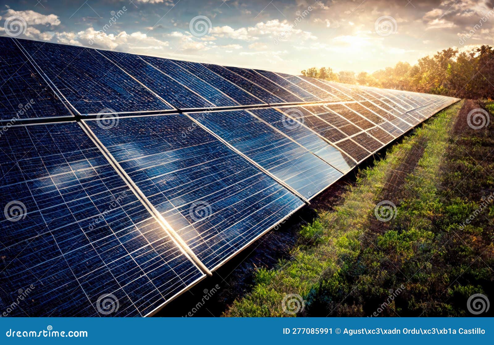 Photovoltaic Solar Panel Station, Over Blue Sky. Generative AI. Stock ...