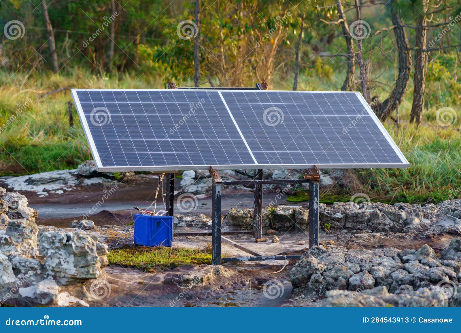 Photovoltaic Using Renewable Solar Energy in Forest Stock Image - Image ...