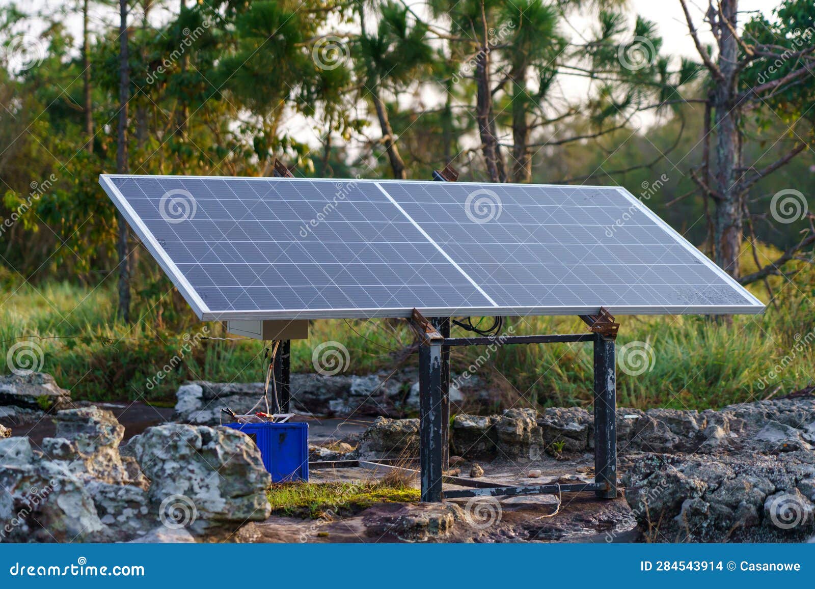Photovoltaic Using Renewable Solar Energy in Forest Stock Photo - Image ...