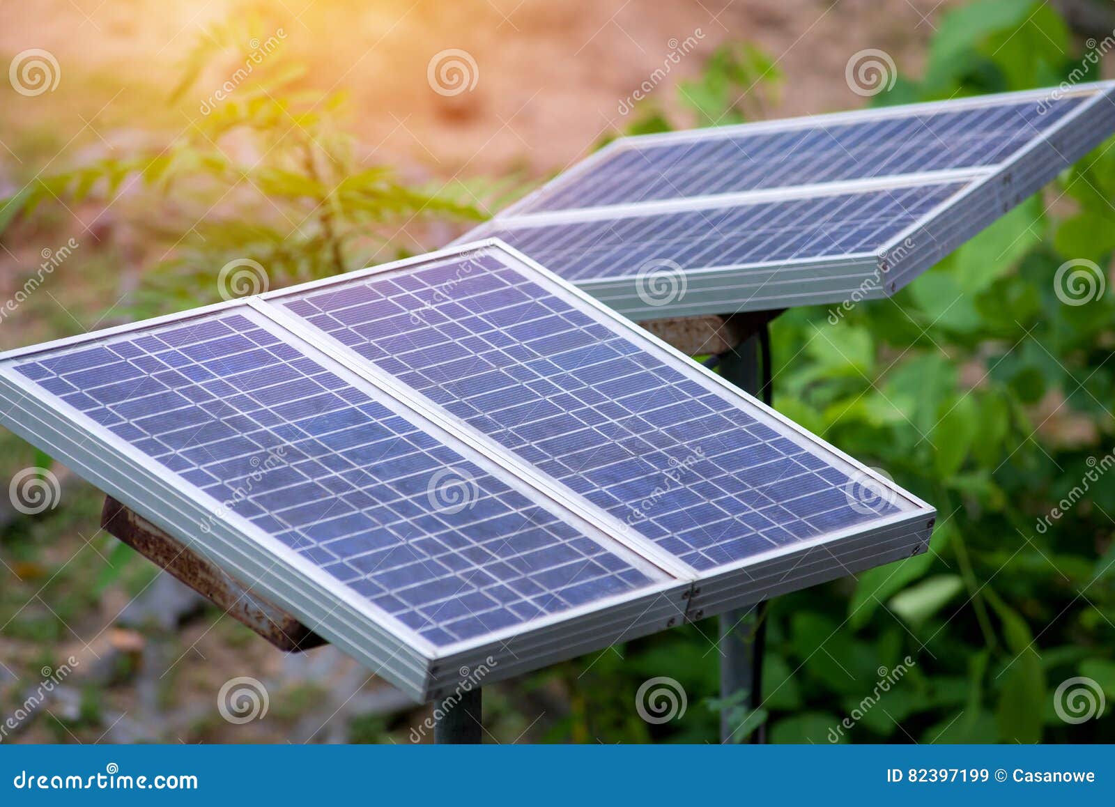 Photovoltaic Using Renewable Solar Energy in Forest Stock Image - Image ...