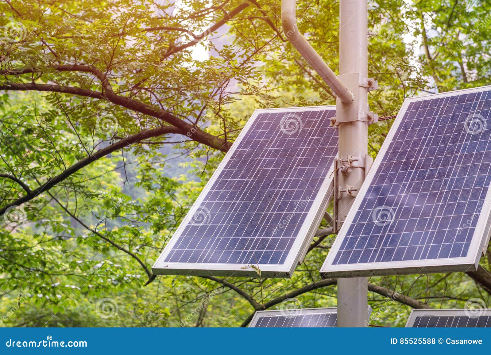 Photovoltaic Using Renewable Solar Energy in Forest Stock Photo - Image ...