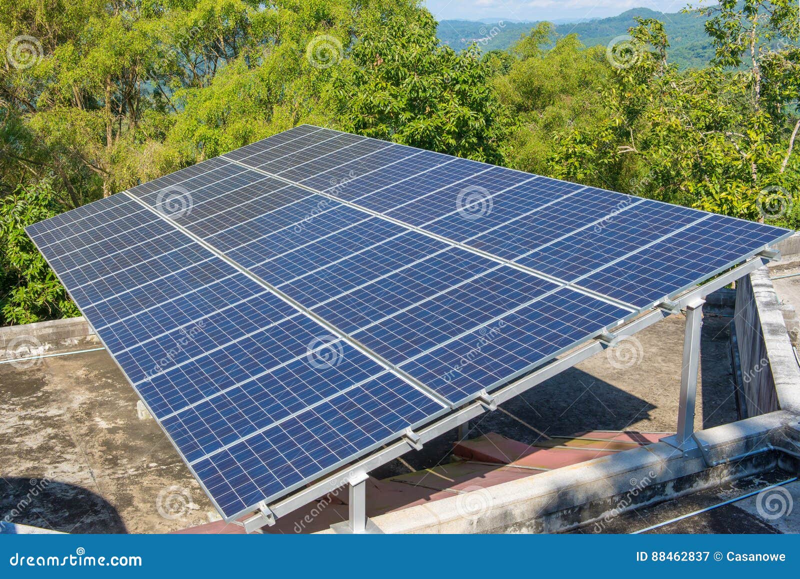 Photovoltaic Using Renewable Solar Energy in Forest Stock Image - Image ...