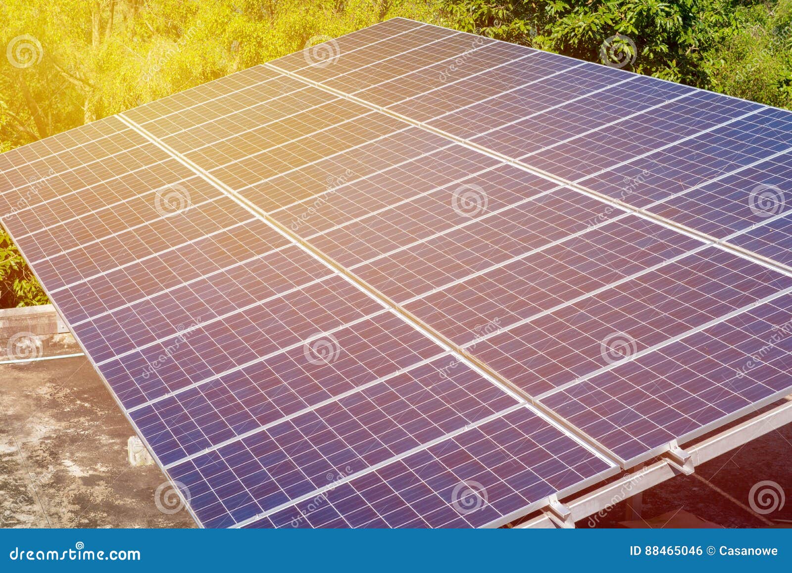 Photovoltaic Using Renewable Solar Energy in Forest Stock Photo - Image ...
