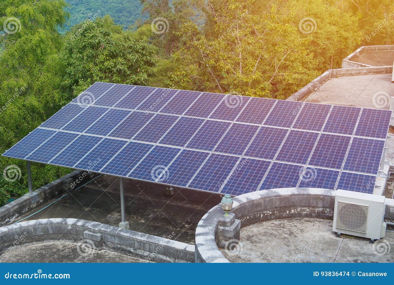 Photovoltaic Using Renewable Solar Energy in Forest Stock Photo - Image ...