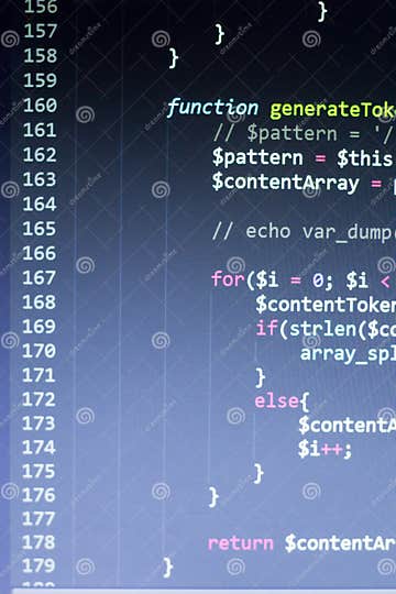 PHP Back-end Code. Computer Programming Source Code. Abstract Screen of ...