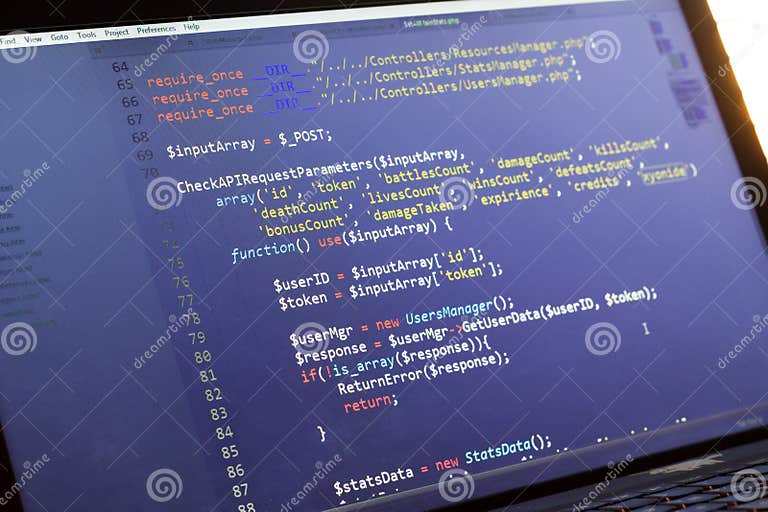 PHP Back-end Code. Computer Programming Source Code. Abstract Screen of Web Developer Stock ...