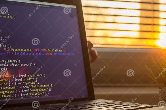 PHP Back-end Code. Computer Programming Source Code. Abstract Screen of ...