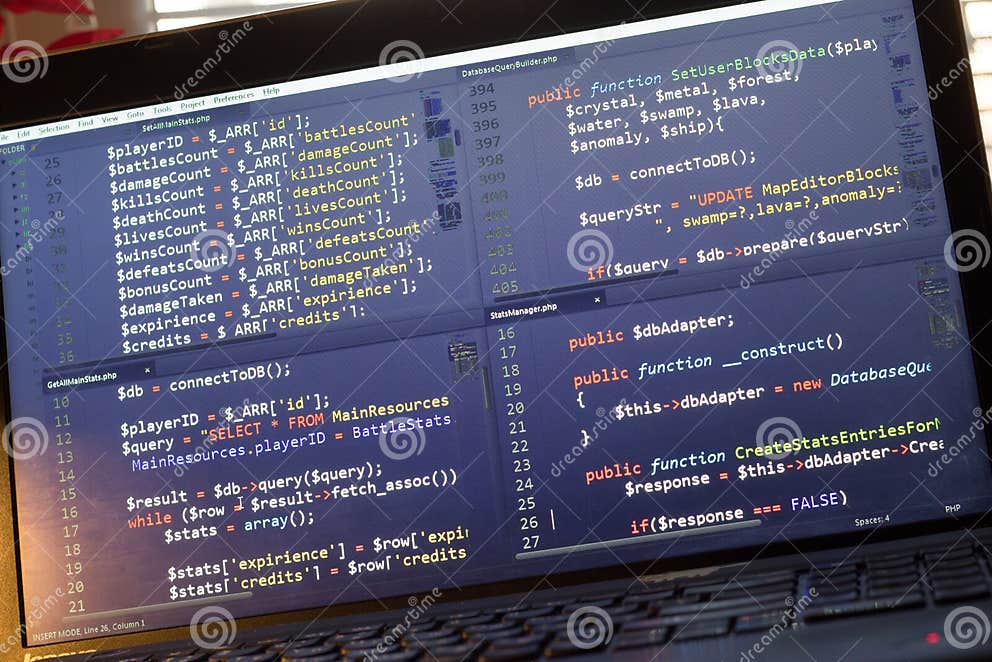 PHP Back-end Code. Computer Programming Source Code. Abstract Screen of ...