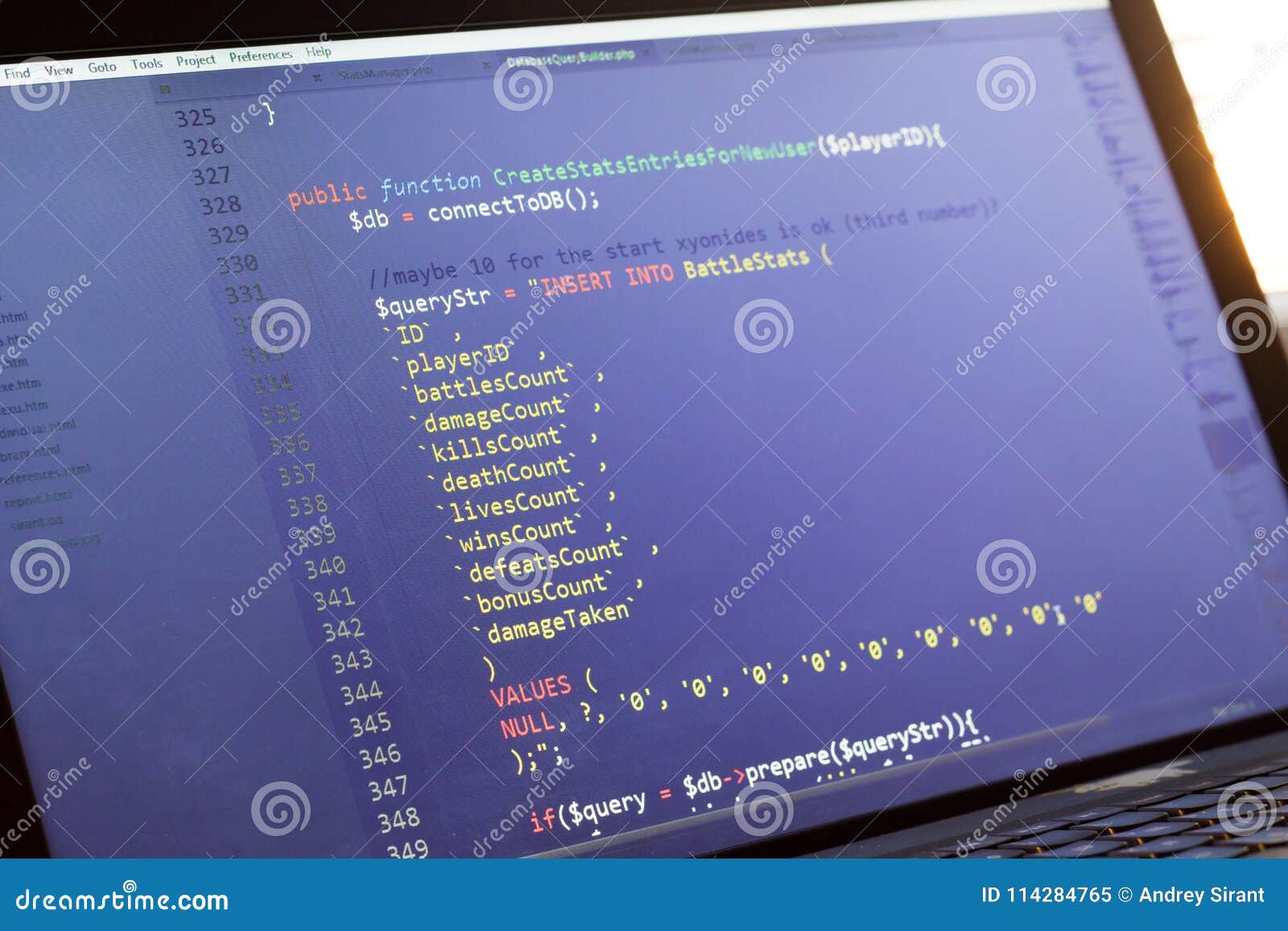 Php Back End Code Computer Programming Source Code Abstract Screen Of Web Developer Stock