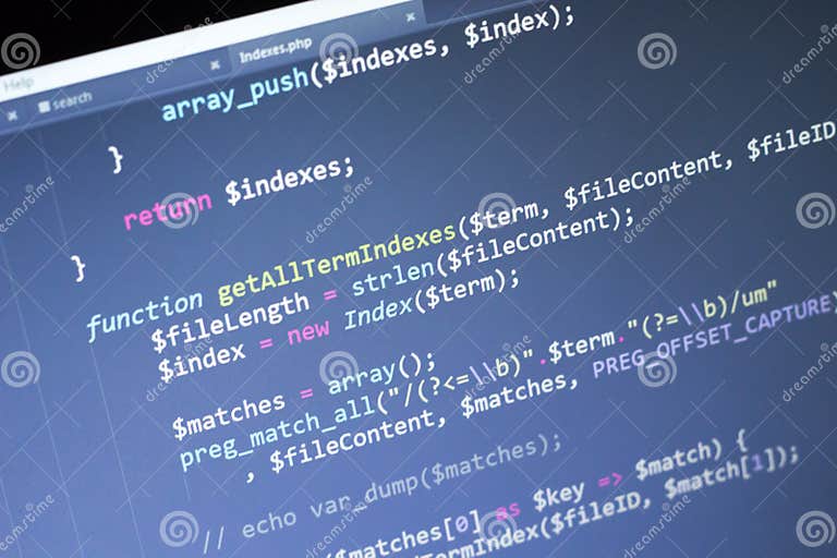 PHP Back-end Code. Computer Programming Source Code. Abstract Screen of ...
