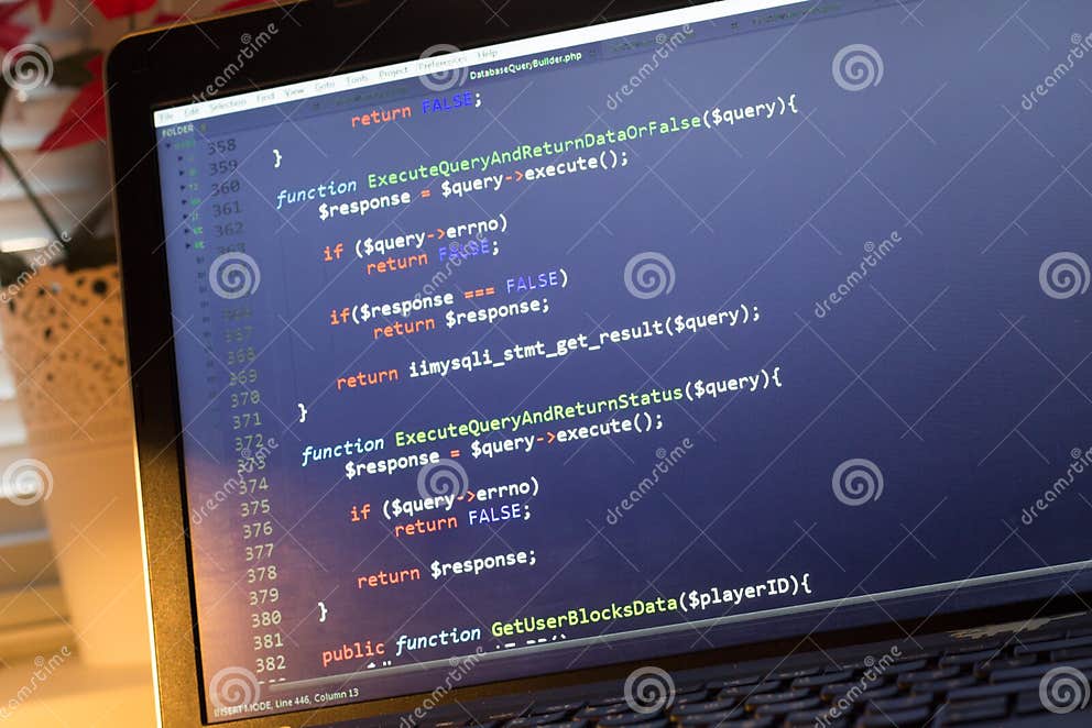 PHP Back-end Code. Computer Programming Source Code. Abstract Screen of ...