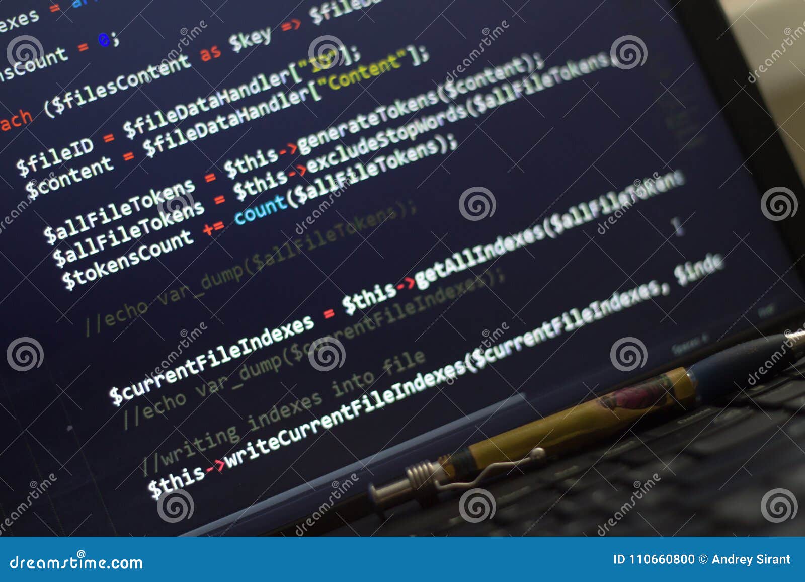 PHP Back-end Code. Computer Programming Source Code. Abstract Screen of ...