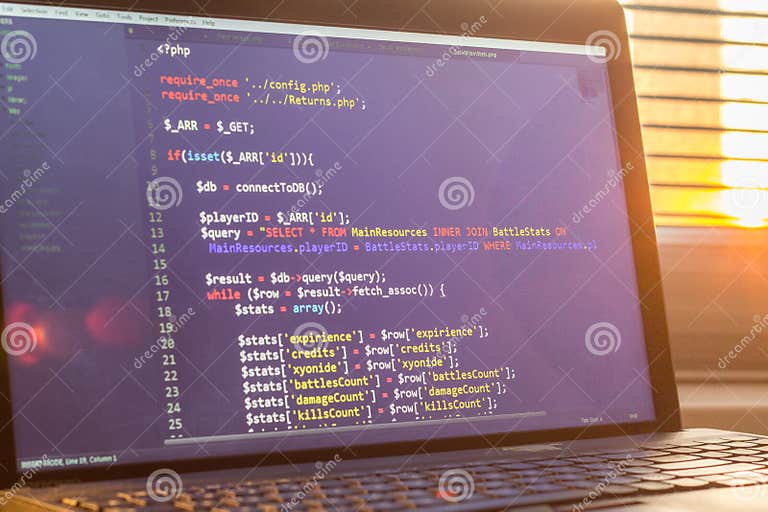 PHP Back-end Code. Computer Programming Source Code. Abstract Screen of Web Developer Stock ...