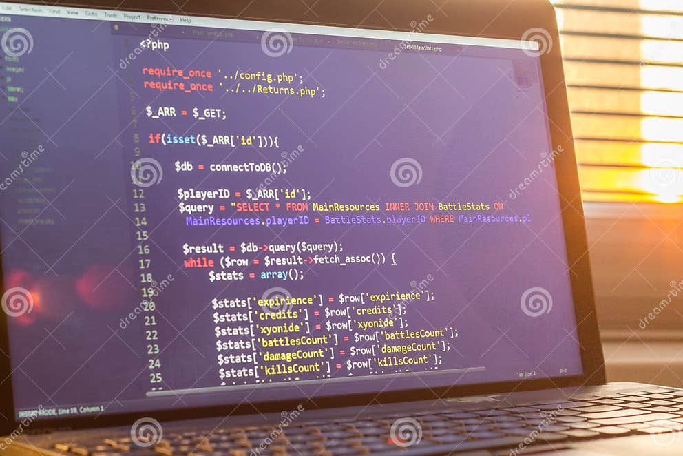 PHP Back-end Code. Computer Programming Source Code. Abstract Screen of Web Developer Stock ...