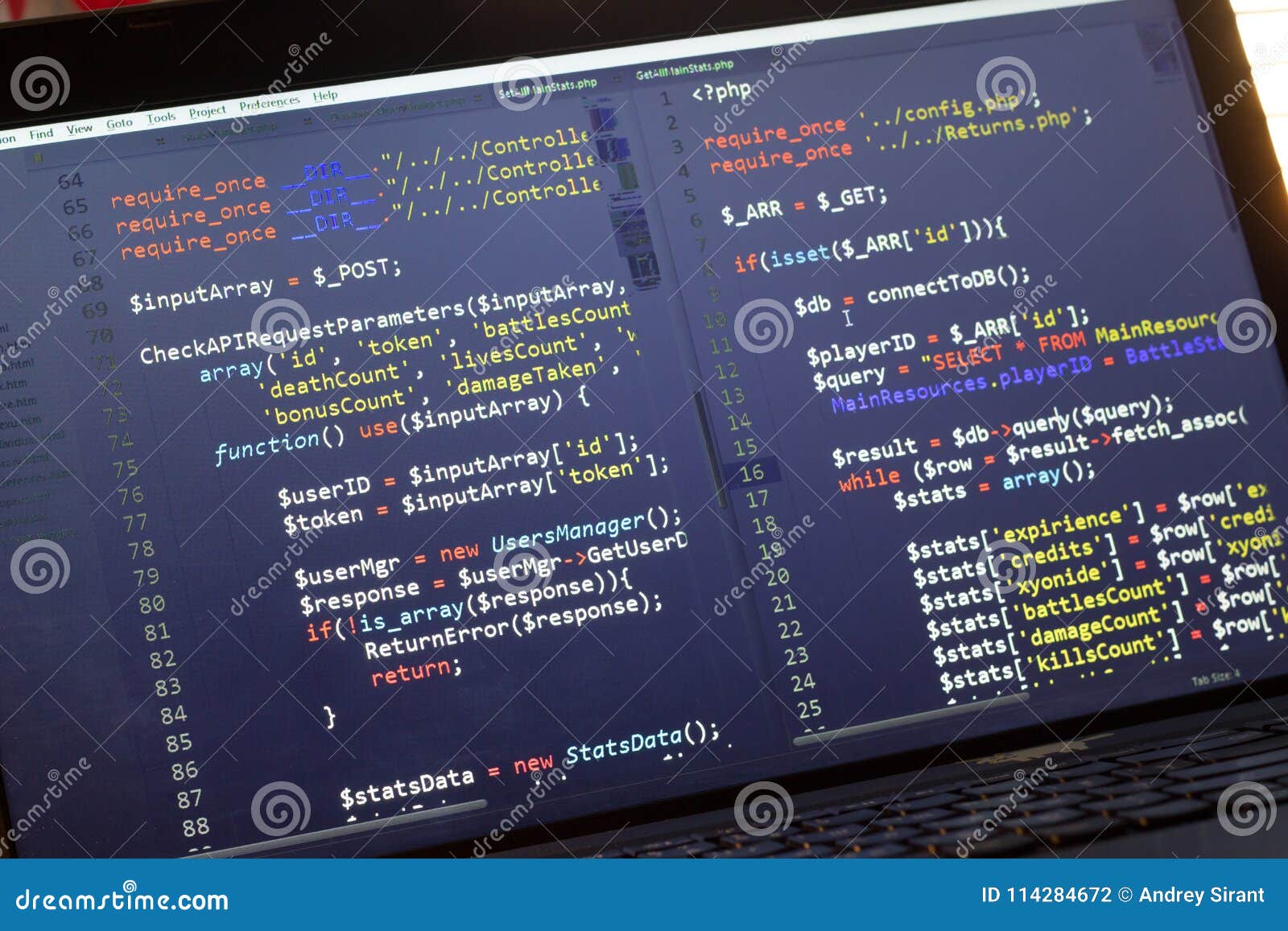 PHP Back-end Code. Computer Programming Source Code. Abstract Screen of ...