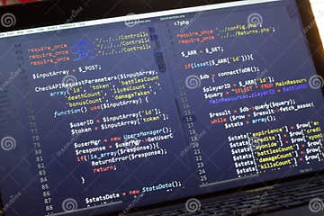PHP Back-end Code. Computer Programming Source Code. Abstract Screen of ...