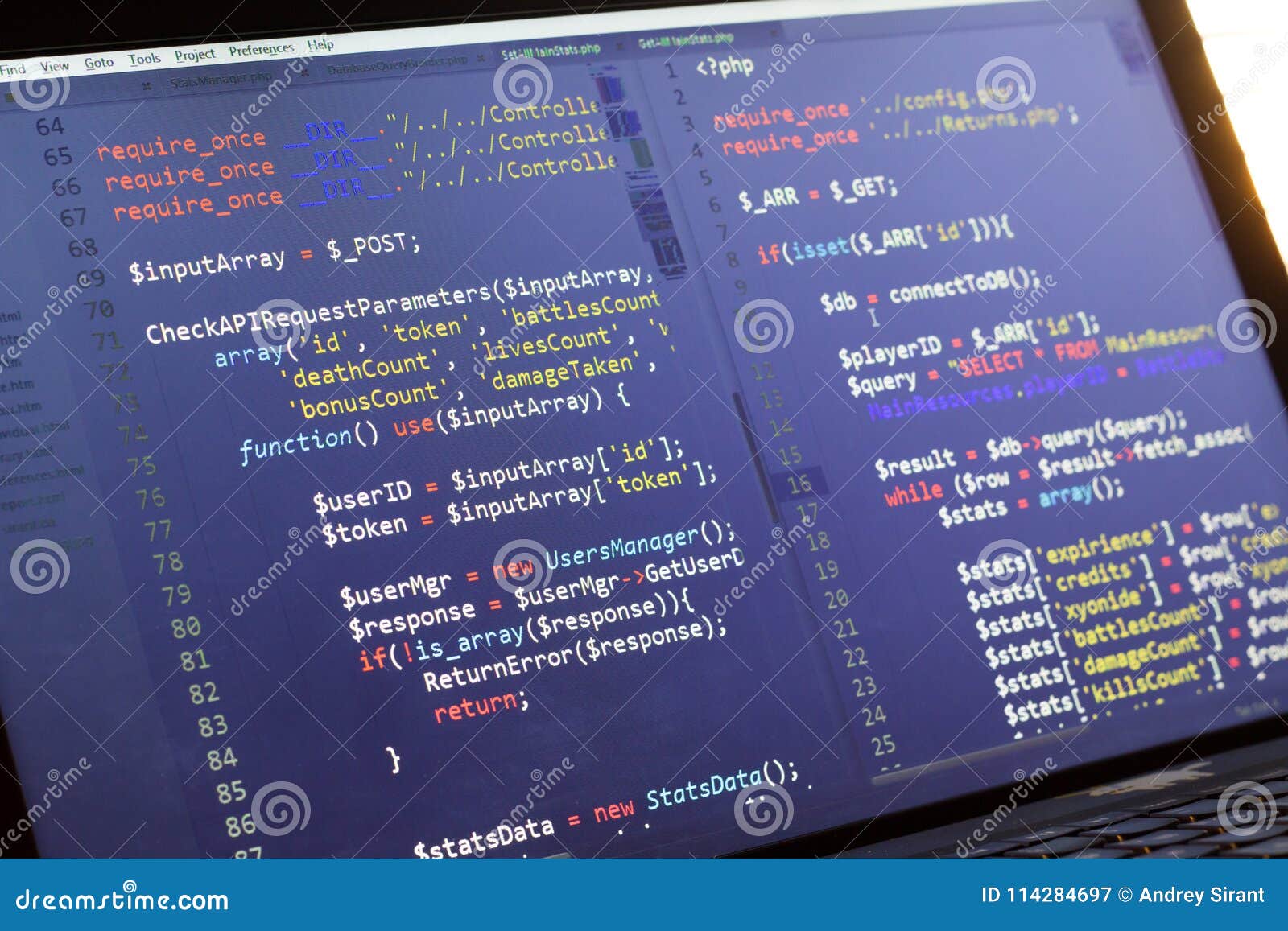 Php Back End Code Computer Programming Source Code Abstract Screen Of Web Developer Stock
