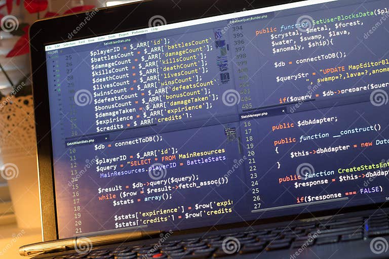 PHP Back-end Code. Computer Programming Source Code. Abstract Screen of Web Developer Stock ...