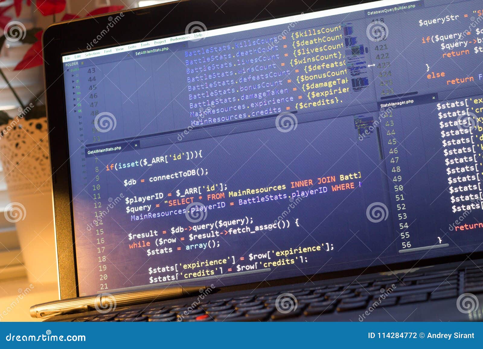 Php Back End Code Computer Programming Source Code Abstract Screen Of Web Developer Stock