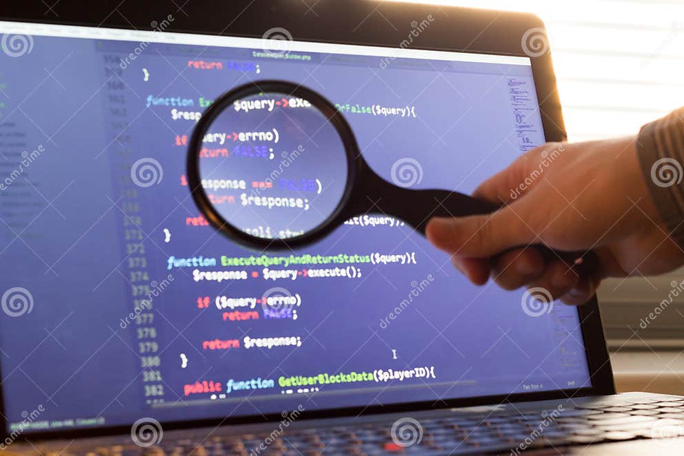 PHP Back-end Code Zoomed through a Magnifier. Computer Programming ...