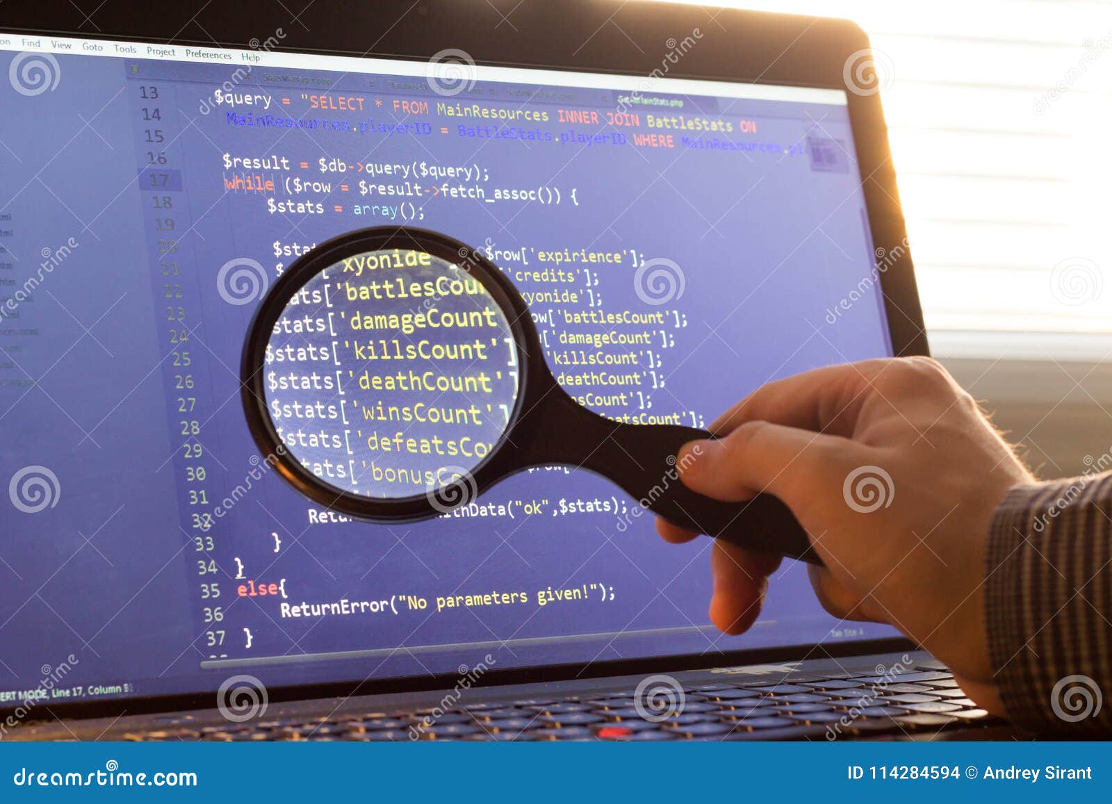 PHP Back-end Code Zoomed Through A Magnifier. Computer Programming ...