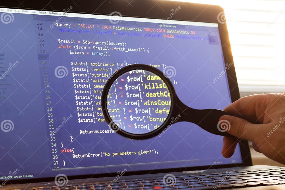 PHP Back-end Code Zoomed through a Magnifier. Computer Programming ...