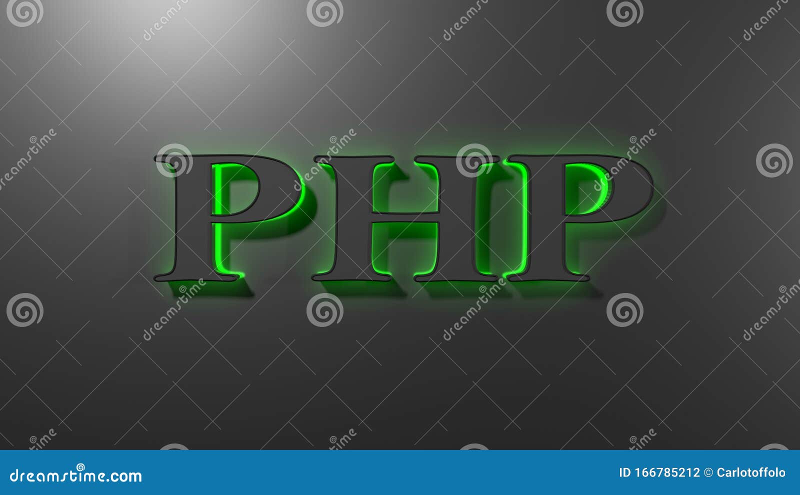 PHP Black Write with Green Backlight, on Black Surface - 3D Rendering ...