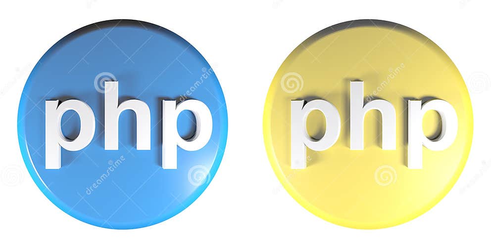 PHP Blue and Yellow Circle Push Buttons - 3D Rendering Illustration ...