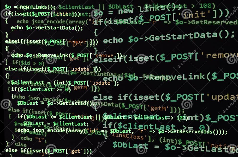PHP Code on Black Screen, Green Text Stock Photo - Image of development ...