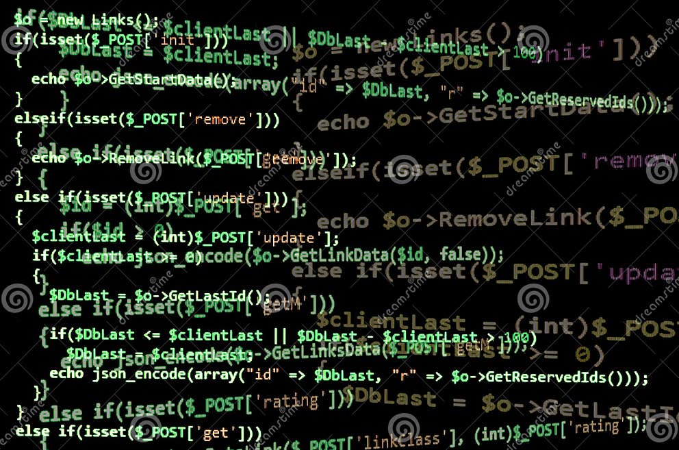 PHP Code on Black Screen, Green Text Stock Image - Image of green ...