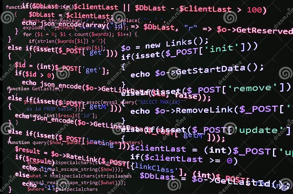 PHP Code on Black Screen, Red Text Stock Photo - Image of abstract ...