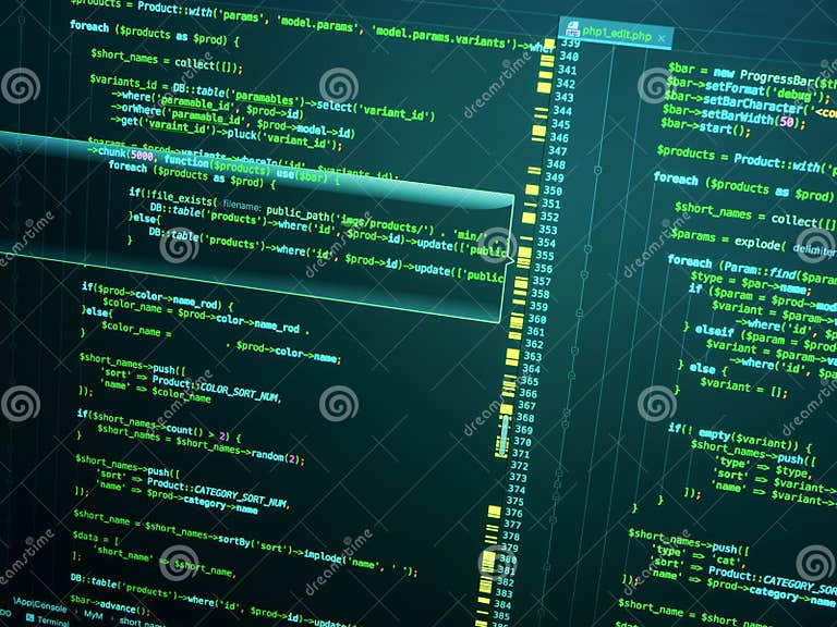PHP in Code Editor. Web Developing on the Php Language Stock Photo ...