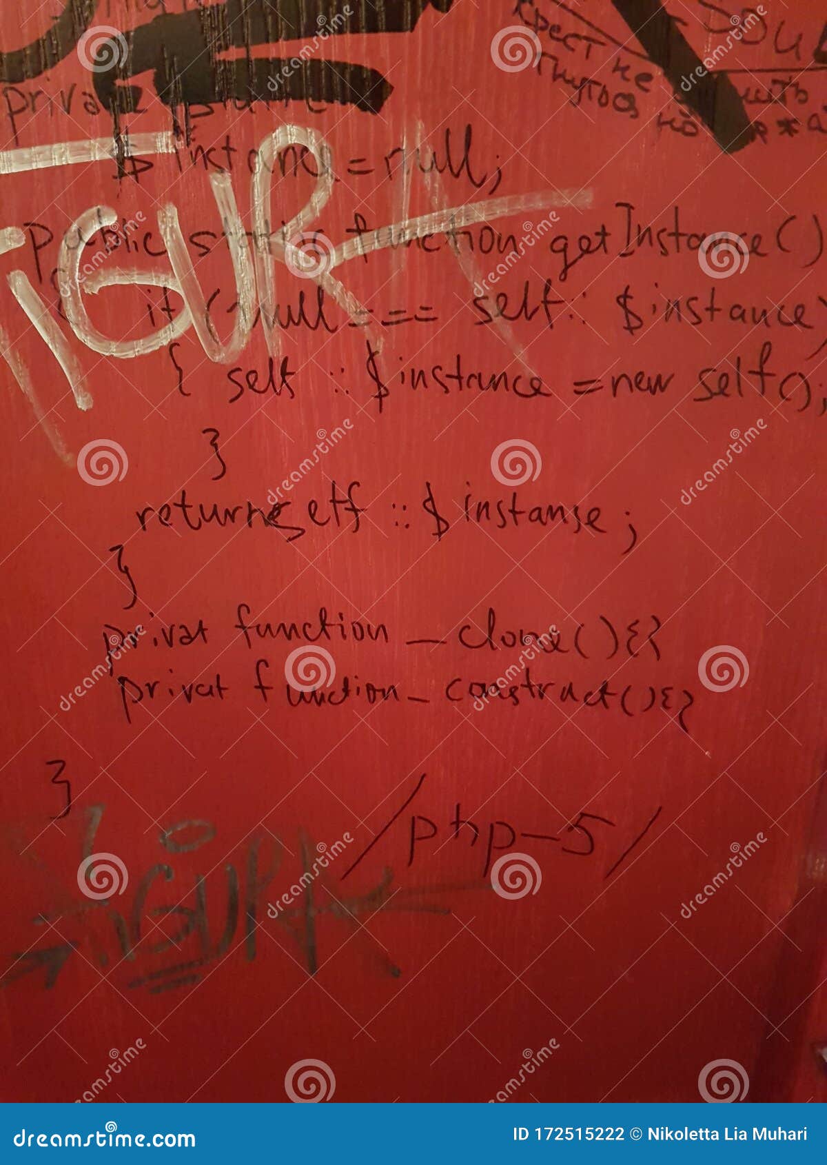 PHP Code Graffiti on a Red Wall Stock Photo - Image of code, script ...