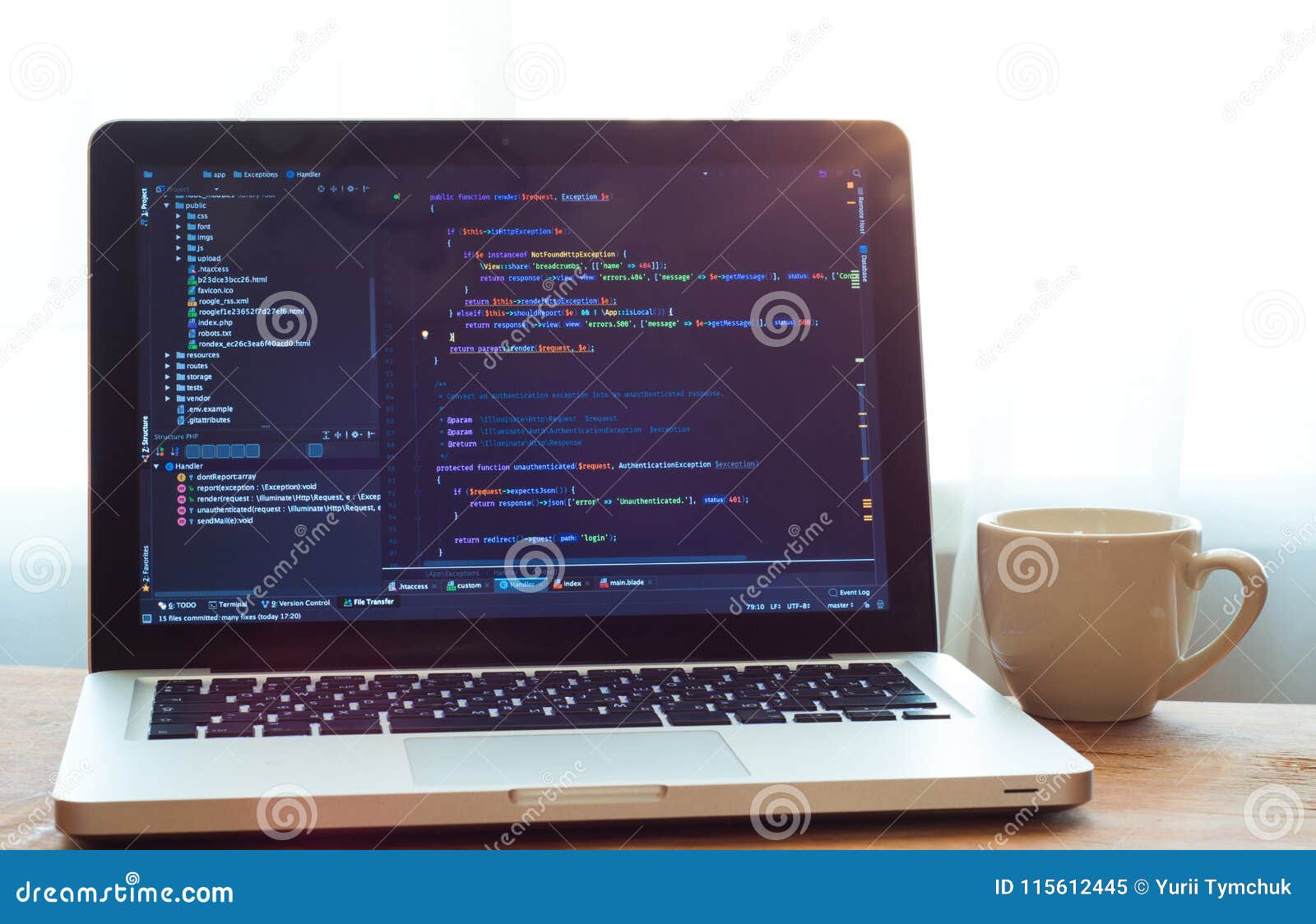 Php Code On Laptop Web Developing And White Cup Stock Image Image Of Javascript Programming