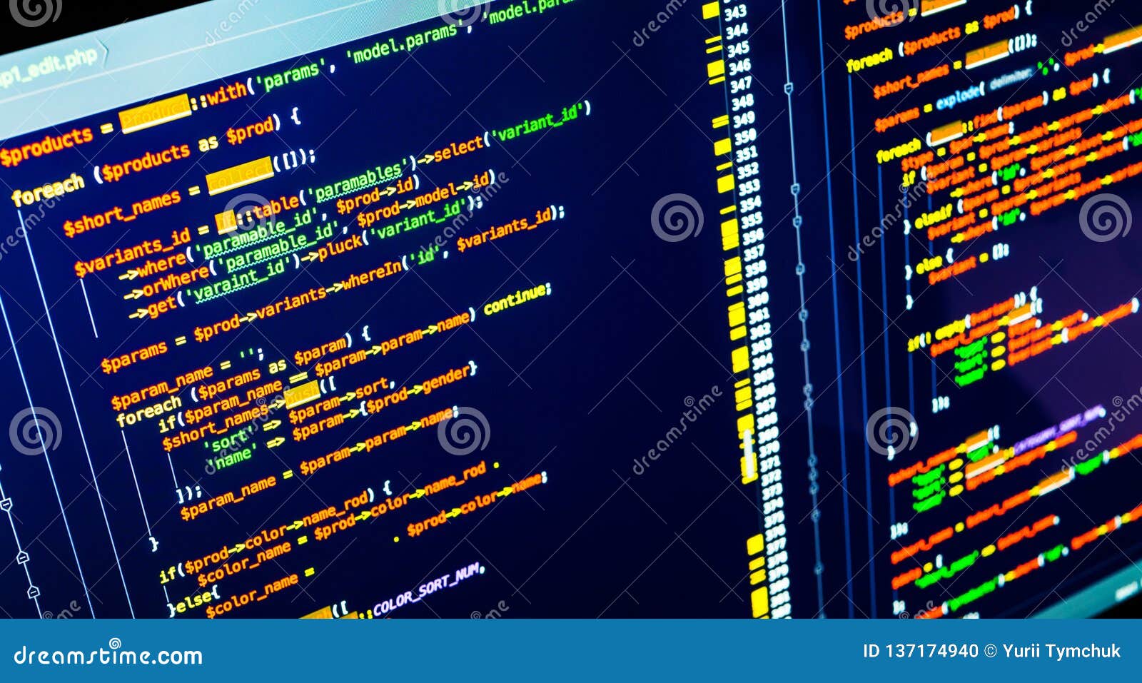 PHP Code on the Screen, Extreme Close Up. Web Developing and ...