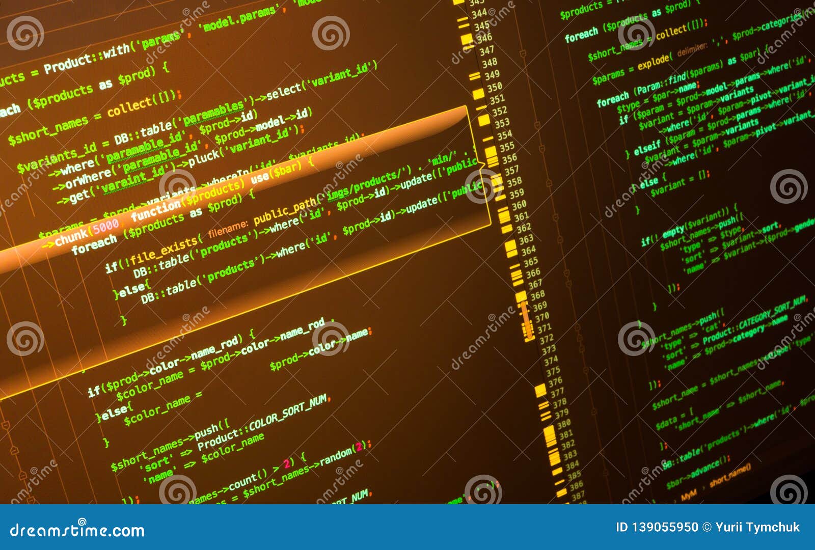 Php Developing of the Site in the Code Editor. Green Php Code on Brown ...