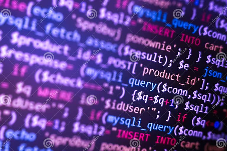 PHP Development, Software Site Code. Data Encryption Security Code on a Computer Display ...