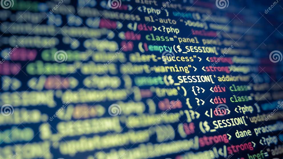 PHP in Editor for Website Development. Coding Script Text on Screen Stock Image - Image of ...