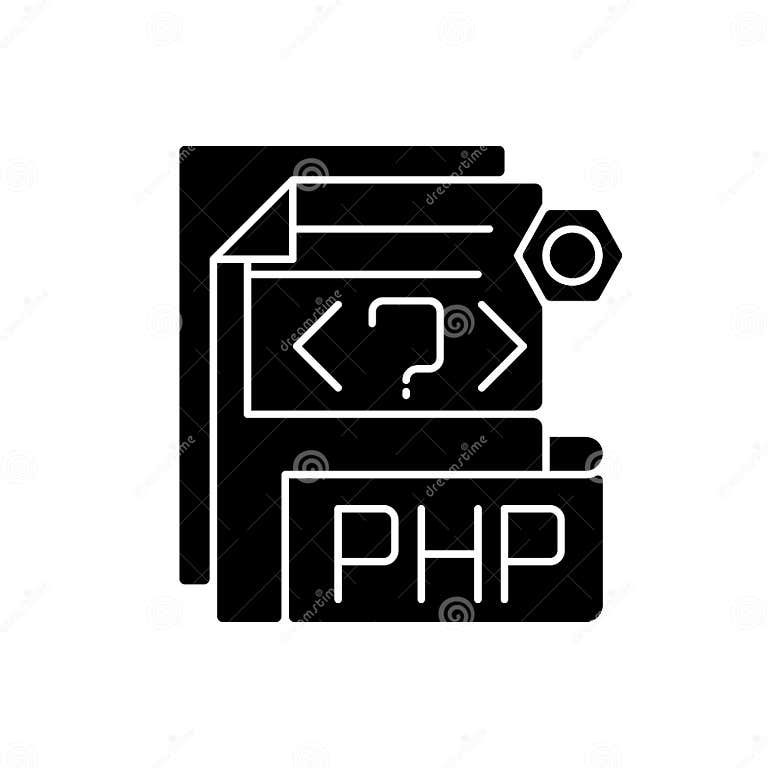 PHP file black glyph icon stock vector. Illustration of load - 197247853